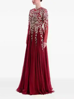 DINA MELWANI Floral-embroidered Chiffon Maxi Dress