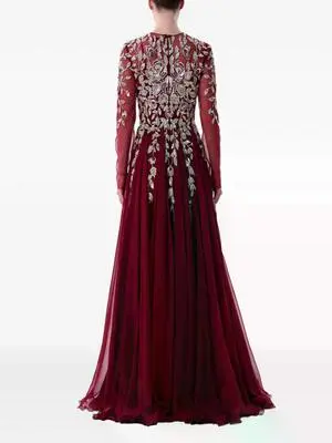 DINA MELWANI Floral-embroidered Chiffon Maxi Dress