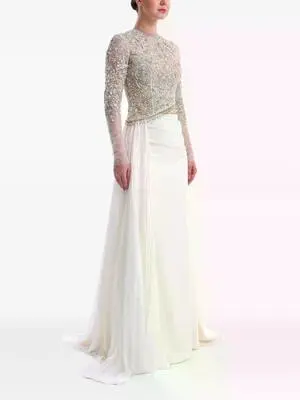 DINA MELWANI Embellished Draped Maxi Dress