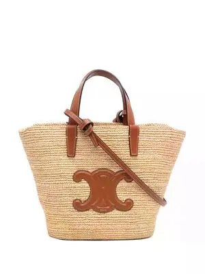 Celine 2025 Teen Supple Raffia Cuir Triomphe Classic Panier Tote Satchel - Neutrals