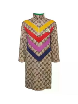 Gucci Gg Supreme Chevron-striped Midi Dress