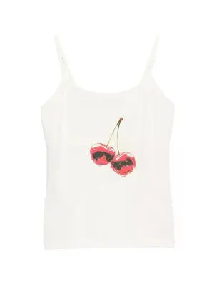 WILLY CHAVARRIA Cherry Cholita Cherry-print Camisole Top - White