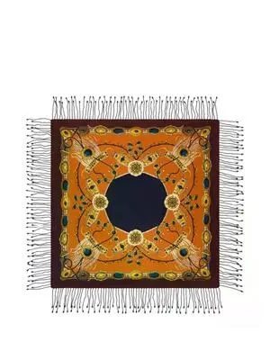 Etro Silk Scarf With Fringing And Jewel Motif - Orange
