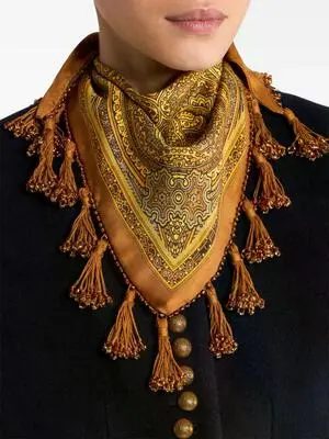Etro Silk Bandana With Jewel Fringing And Symmetrical Motif - Yellow
