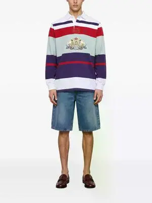 Drole De Monsieur Logo-embroidered Striped Polo Shirt - Blue