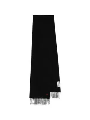 AMI Paris De Coeur Fringed Scarf - Black