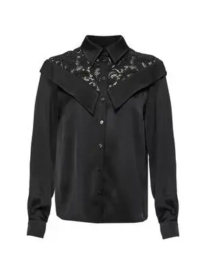 NISSA Satin Viscose Lace-insert Shirt