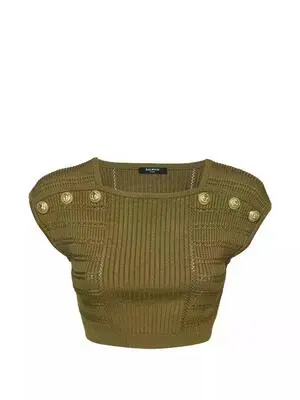 Balmain Rib-knit Sleeveless Crop Top