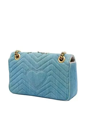 Gucci 2016-2026 Medium Gg Marmont Matelasse Denim Floral Embroidered Shoulder Bag
