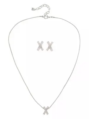 Nina Ricci 1990s Swarovski Crystal Embellished X Necklace And Earrings Set - Silver
