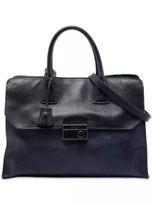 Prada 2010-2026 Glace Calf Sound Lock Top Handle Bag Satchel - Black