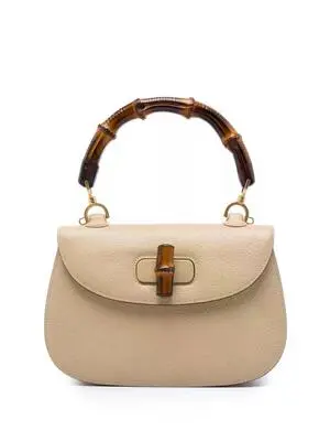 Gucci 20th Century Grained Calfskin Bamboo Night Satchel - Neutrals