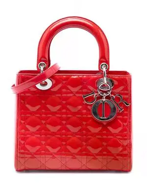 Dior 2013 Medium Patent Cannage Lady Satchel - Red