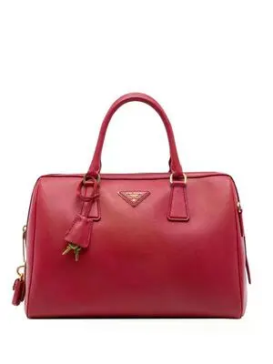 Prada 2013-2026 Saffiano Lux Convertible Bowler Bag Satchel - Red