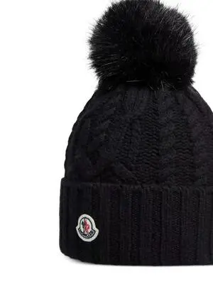 Moncler Cable-knit Pompom Beanie Hat - Black