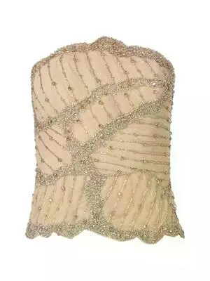 Costarellos Fiori Crystal-embellished Silk Georgette Bustier Top - Neutrals