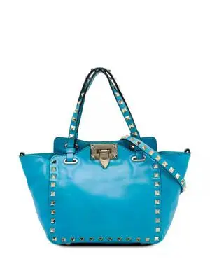 Valentino Garavani 2000-2017 Mini Leather Rockstud Trapeze Satchel - Blue