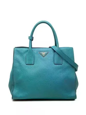 Prada 2010-2026 Vitello Daino Open Convertible Tote Satchel - Blue