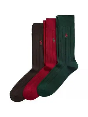 Polo Ralph Lauren Logo-embroidered Ribbed Socks - Brown