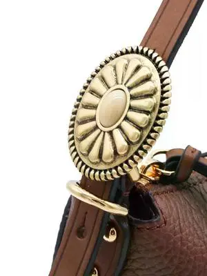 Etro Embossed-logo Pebbled Leather Shoulder Bag - Brown