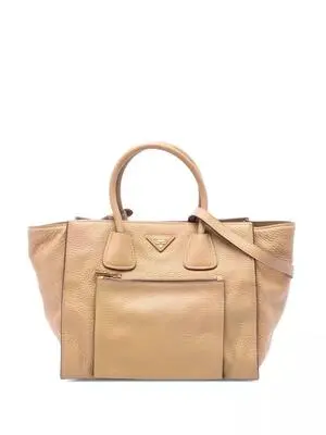 Prada 2010-2026 Vitello Daino Front Pocket Open Convertible Tote Satchel - Neutrals