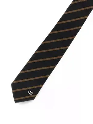 Valentino Garavani Vlogo Signature Regimental Striped Tie - Black