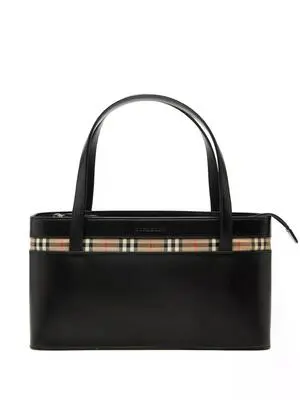 Burberry 2000-2017 House Check Canvas Trimmed Leather Handbag - Black