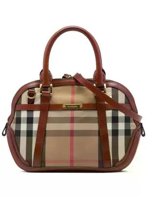 Burberry 2000-2017 Small Leather Trimmed House Check Canvas Bridle Orchard Satchel