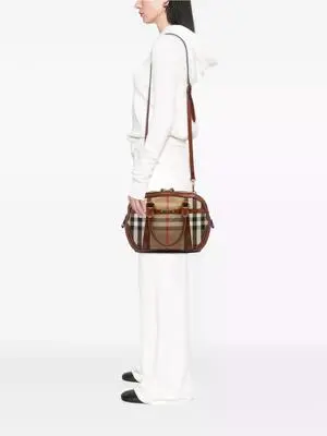 Burberry 2000-2017 Small Leather Trimmed House Check Canvas Bridle Orchard Satchel