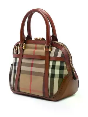Burberry 2000-2017 Small Leather Trimmed House Check Canvas Bridle Orchard Satchel