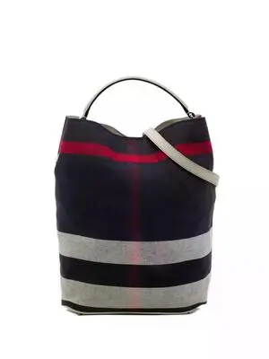 Burberry 2000-2017 Medium Mega Check Canvas Ashby Bucket Bag Satchel
