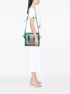 Burberry 2000-2017 Small Haymarket Check Coated Canvas Honeywood Tote Satchel - Neutrals