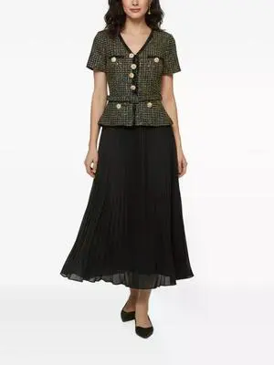 SELF-PORTRAIT Pleated Boucle Midi Dress - Black