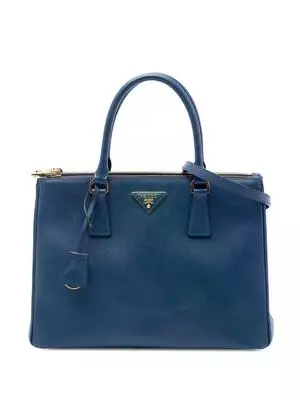Prada 2010-2026 Medium Saffiano Lux Galleria Double Zip Satchel - Blue