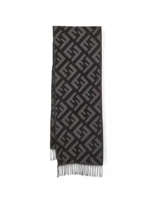 Fendi Zucca Monogram Fringed Scarf - Grey