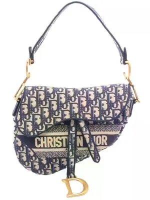 Dior 2010-2026 Oblique Embroidered Canvas Saddle Bag Shoulder Bag - Blue