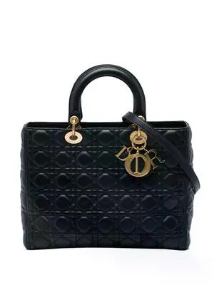 Dior 2012 Large Lambskin Cannage Lady Satchel - Black