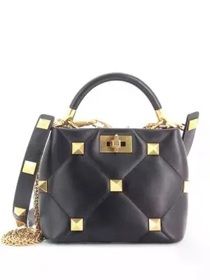 Valentino Garavani Roman Stud Top Handle Bag Quilted Leather Small Satchel - Black