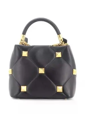 Valentino Garavani Roman Stud Top Handle Bag Quilted Leather Small Satchel - Black