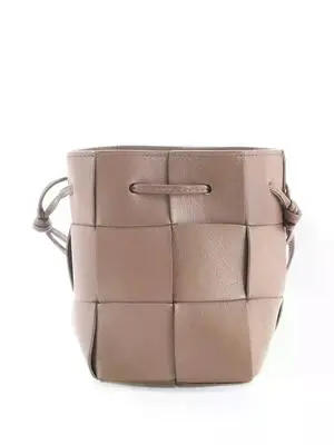 Bottega Veneta Cassette Maxi Intrecciato Leather Mini Bucket Bag - Brown