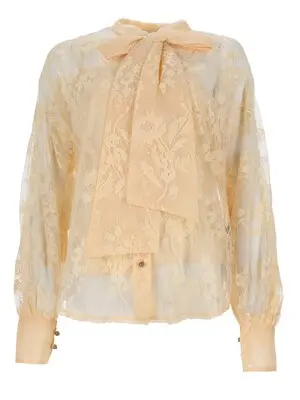 Zimmermann Blusa In Pizzo Con Lavallière Valiant - Beige