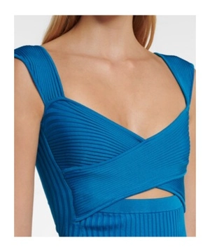 SELF-PORTRAIT Ribbed-knit Midi Dress