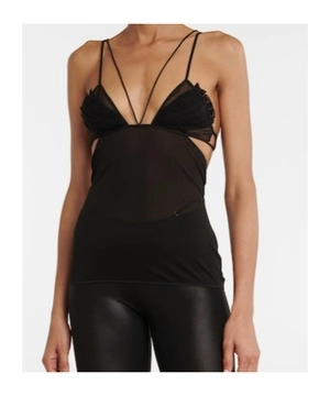 NENSI DOJAKA Pleated Cutout Mesh Camisole