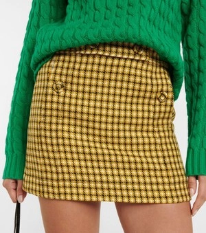Plan C Houndstooth Checked Wool Miniskirt