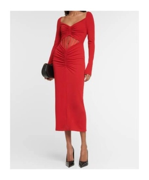 Versace Tulle-insert Ruched Jersey Midi Dress