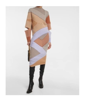 Stella McCartney Striped Ribbed-knit Midi Skirt