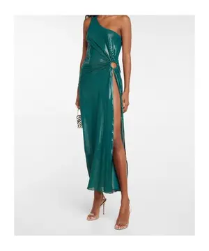 Oseree Lamé One-shoulder Midi Dress