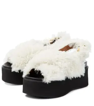 Marni Shearling-trimmed Leather Sandals
