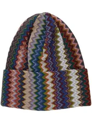 Missoni Jacquard Knit Beanie With Rolled Hem In Wool-acrylic Blend - Brown
