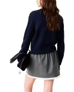 Maje Minios Wool & Cashmere Contrast Collar Cardigan